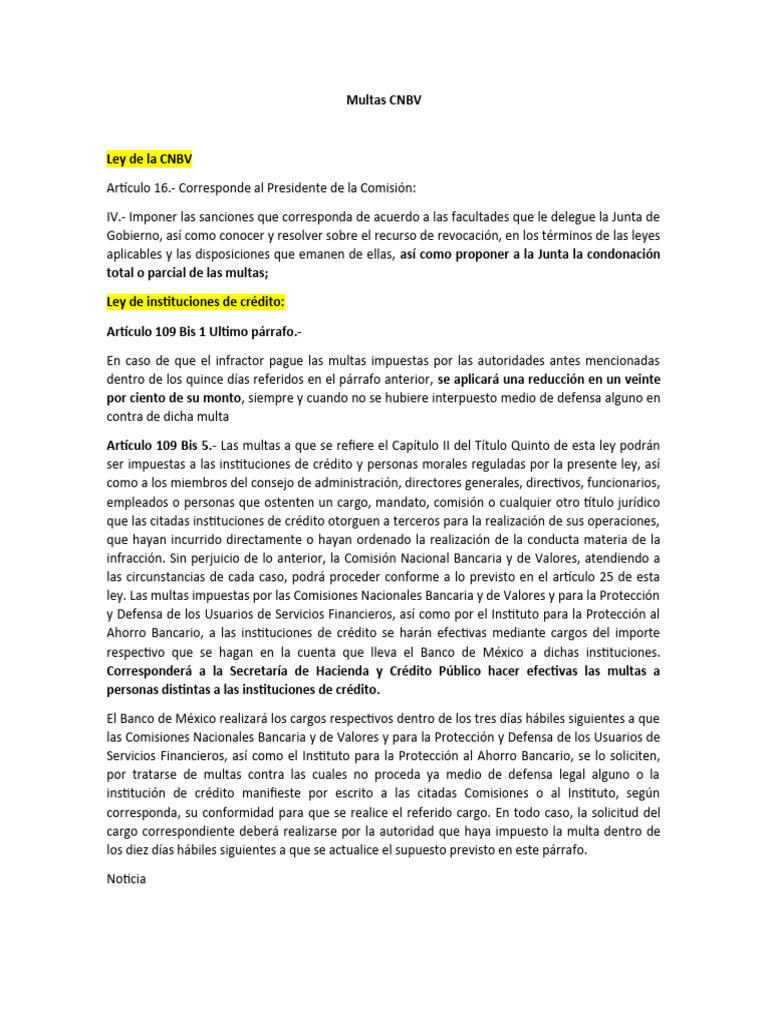 Multas CNBV | PDF | Multa (pena) | Bancos