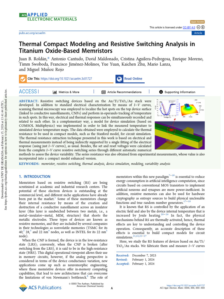 Roldán Et Al 2024 Thermal Compact Modeling And Resistive Switching Analysis In Titanium Oxide