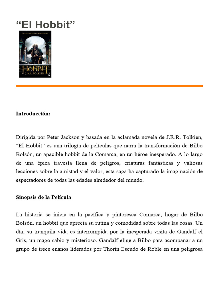 Literatura y Cine:el Hobbit | PDF | Bilbo Baggins | El Hobbit