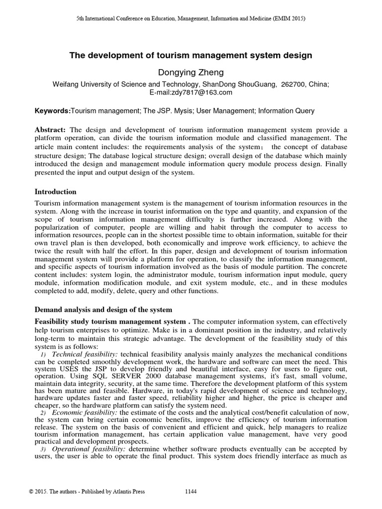 The Development of Tourism Management System Desig | PDF | Databases | Relational Database