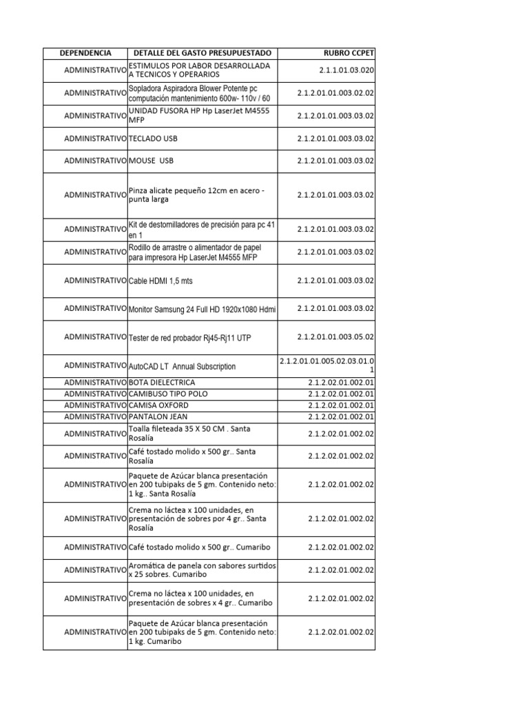 Detalle Ppto Admin Vig 2024 | PDF | Lápiz | Tinta