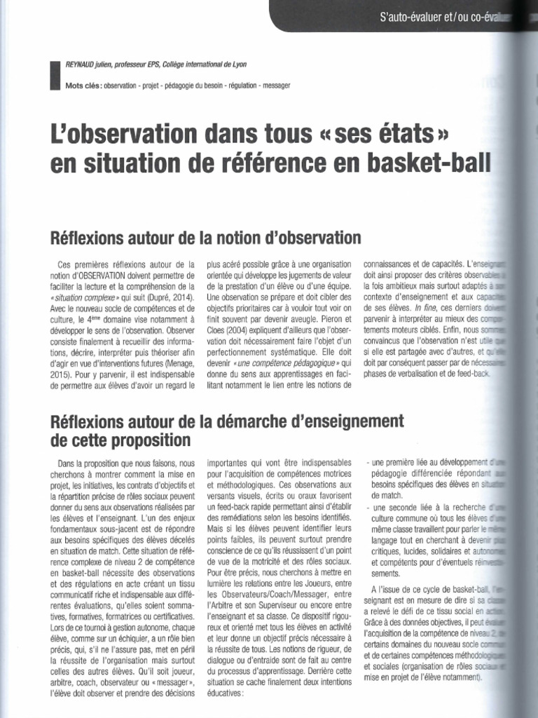 Lobservation Dans Tous Ses Ã©tats en Basket | PDF