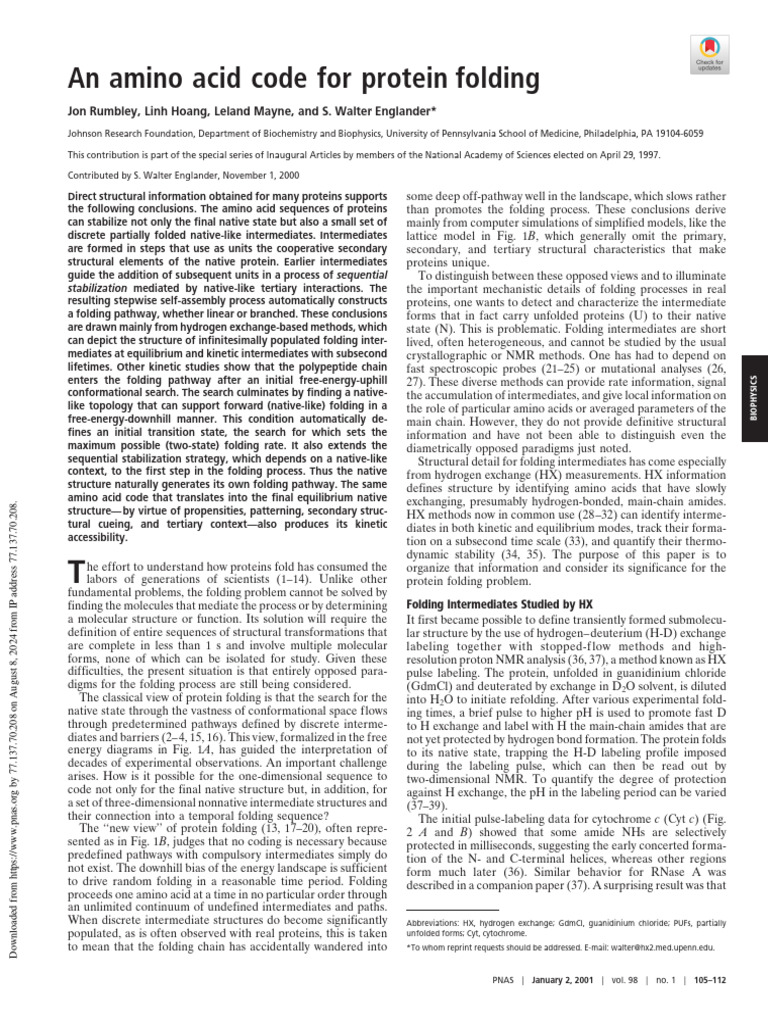 Rumbley Et Al 2001 An Amino Acid Code For Protein Folding | PDF ...