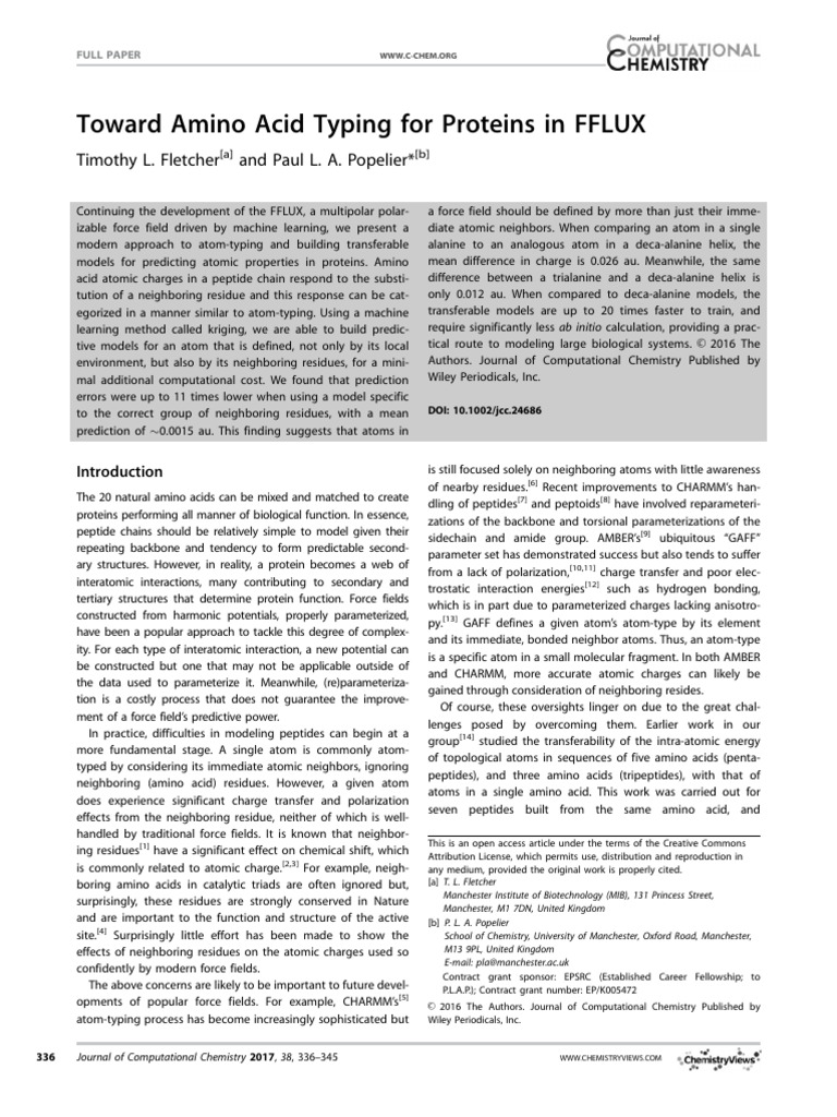 J Comput Chem - 2016 - Fletcher - Toward Amino Acid Typing For Proteins ...