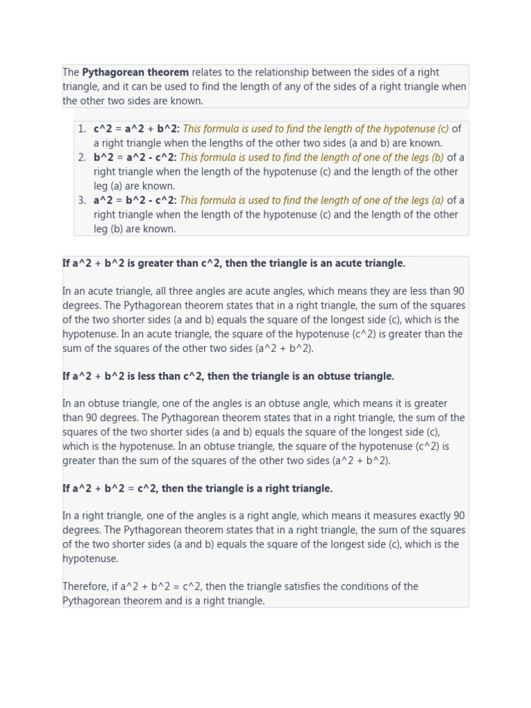 Pythagorean Theorem Math 9 Reviewer | PDF | Teaching Methods & Materials
