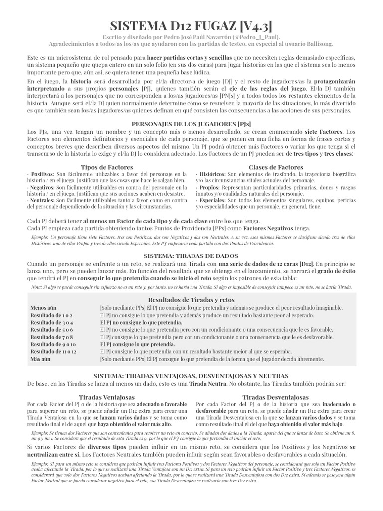 Microsistema de Rol D12 Fugaz V4.3 | PDF | Juegos y actividades ...