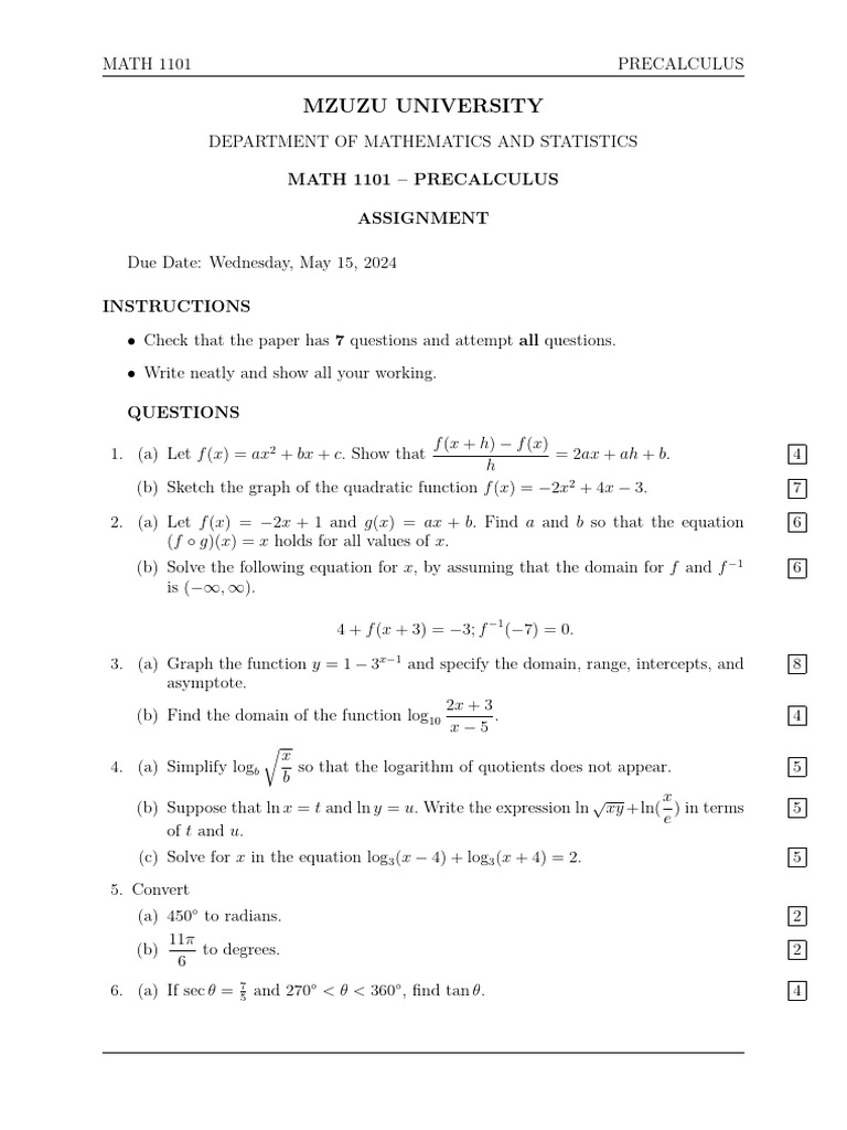 ASSIGNMENT | PDF | Function (Mathematics) | Quadratic Equation