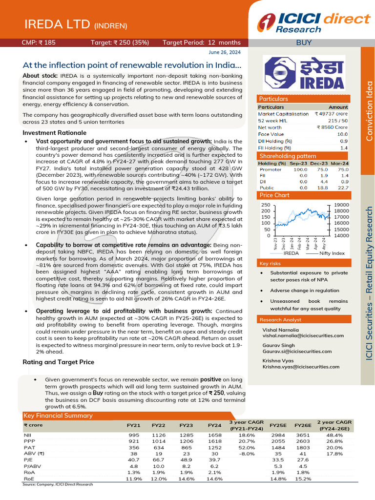 IDirect IREDA ConvictionIdea June24 | PDF | Renewable Energy | Electric Vehicle