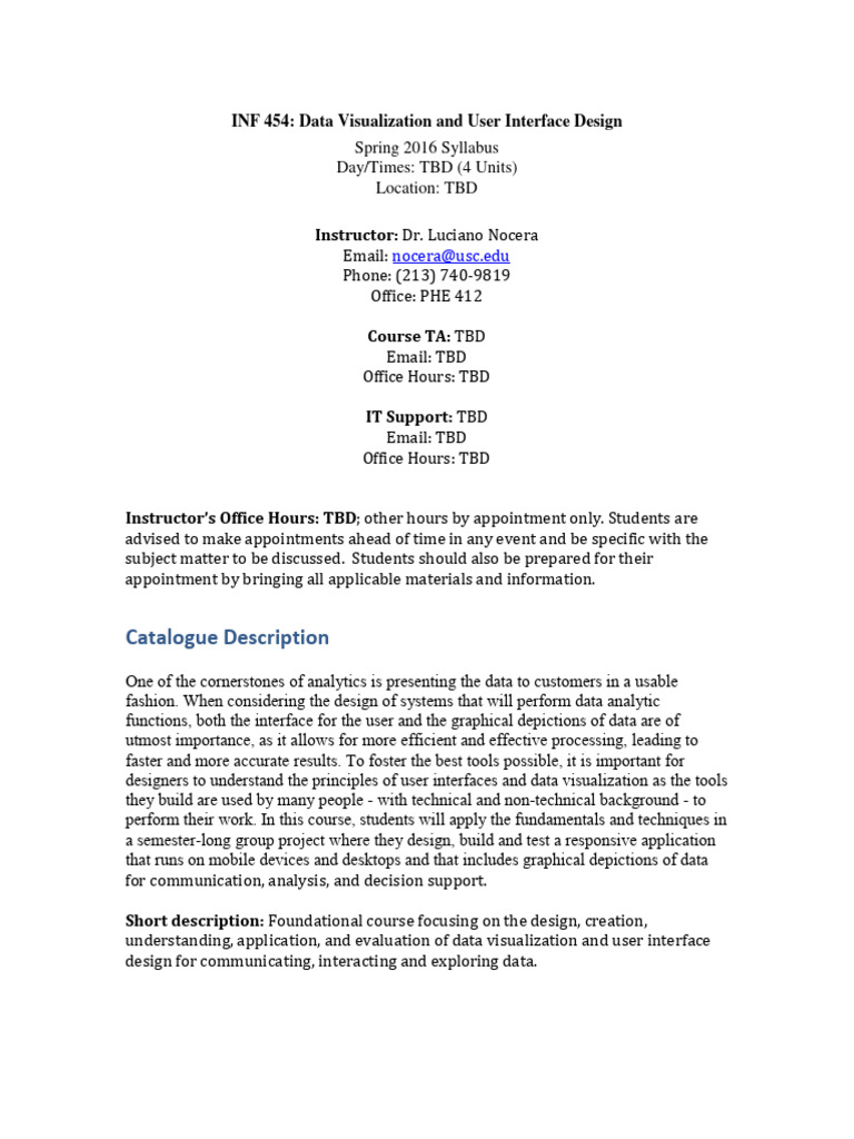 INF 454 Data Visualization and User Interface Design Spring 2016 | PDF | Usability | User Interface