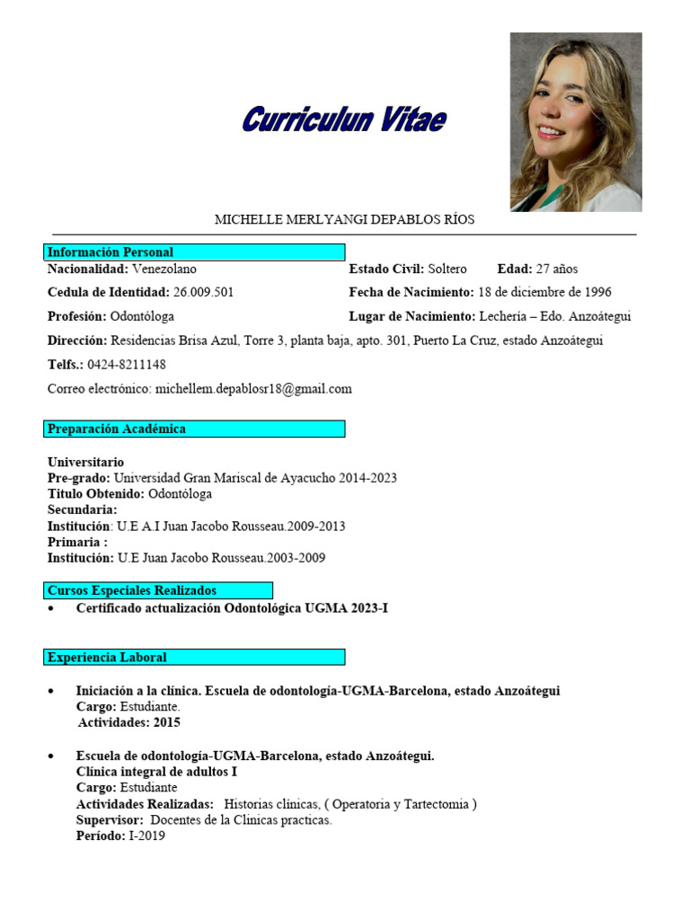 Curriculum Vitae Michelle | PDF