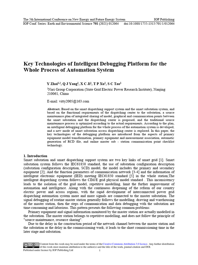 Key Technologies of Intelligent Debugging Platform For The | PDF | Electrical Substation ...