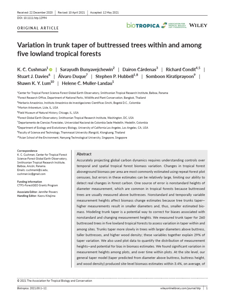 2021 Cushman-et-Al Variation in Trunk Taper Biotropica Miguel | PDF ...