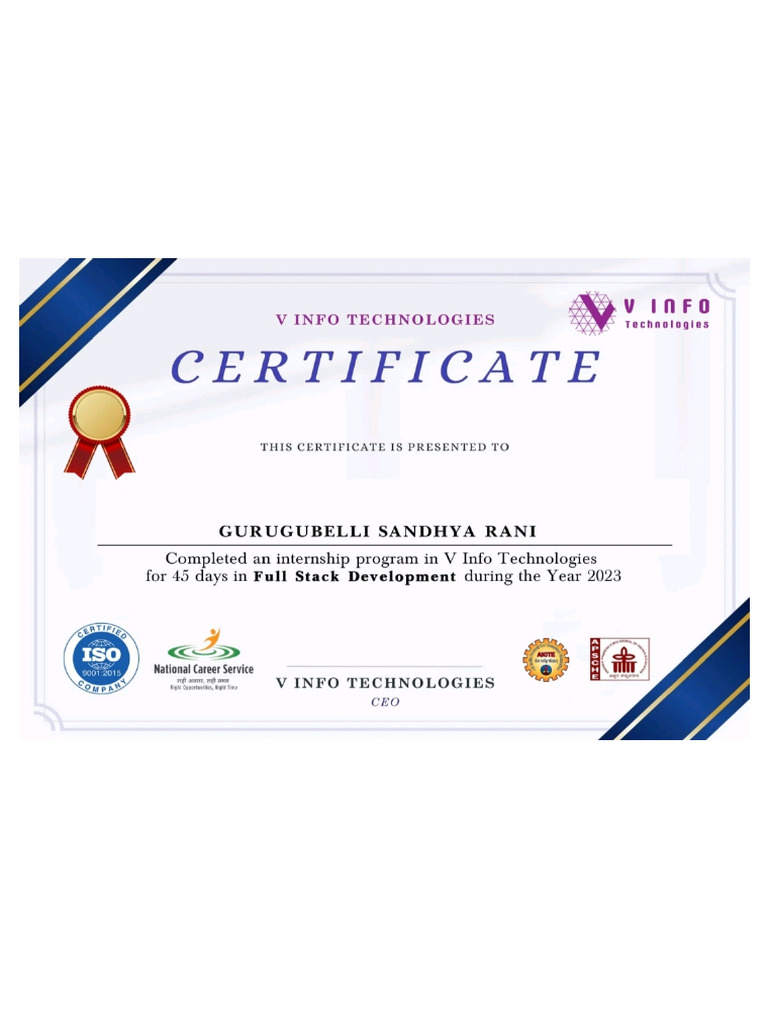 V Info Intership Certificate | PDF