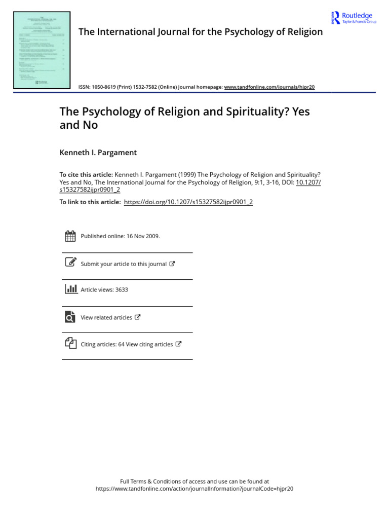 The Psychology of Religion and Spirituality Yes and No | PDF ...