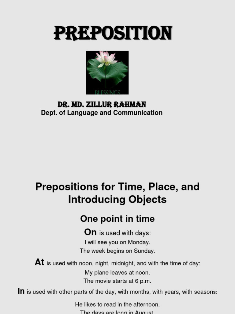 Use of Preposition | PDF | Verb | Preposition And Postposition