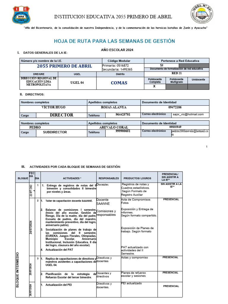 HOJA DE RUTA SEMANA DE GESTIÓN | PDF