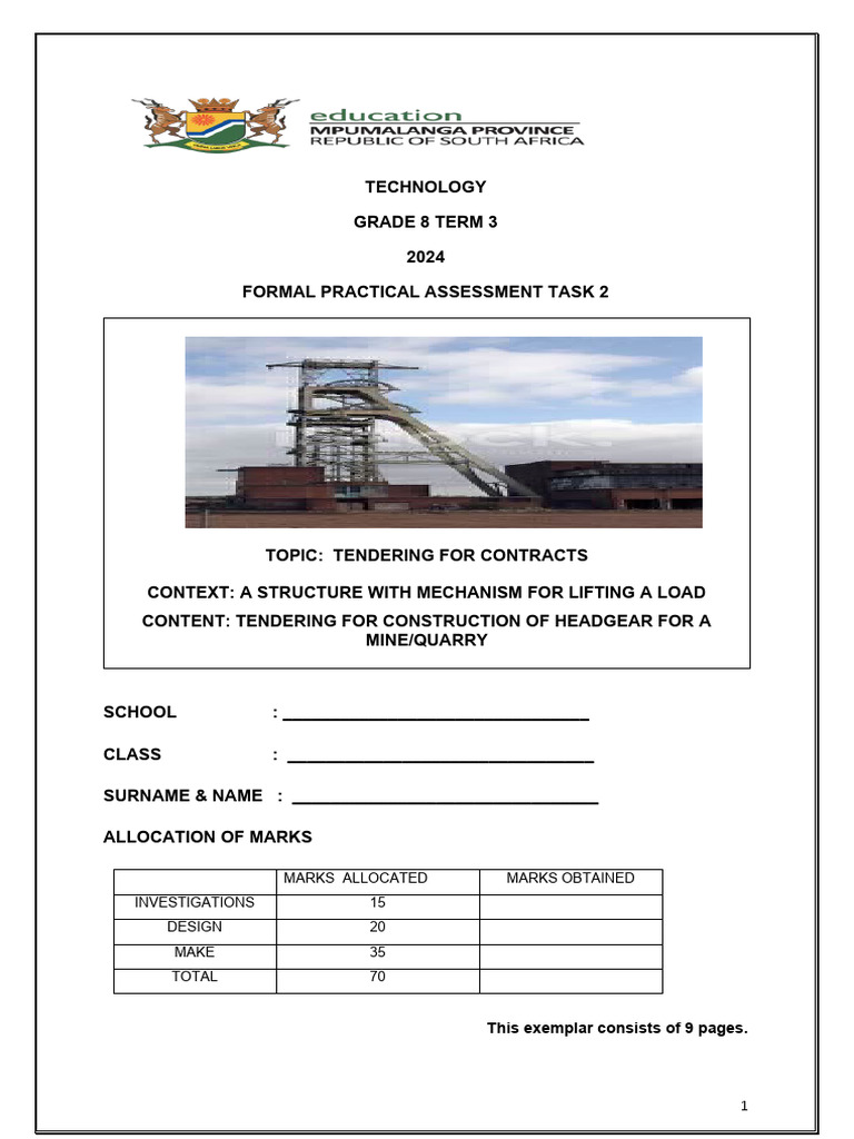 Grade 8 Technology: Mine Headgear Project | PDF | Mining | Ore