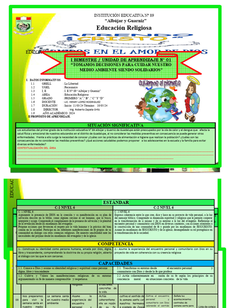 1° Esquema de Unidad Primer Bimestre 2024 - Henry 2 | PDF | Fe | Dios