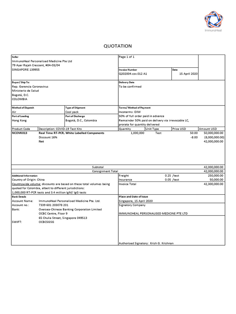 Proforma 1.000.000 Unidades Test PCR | PDF