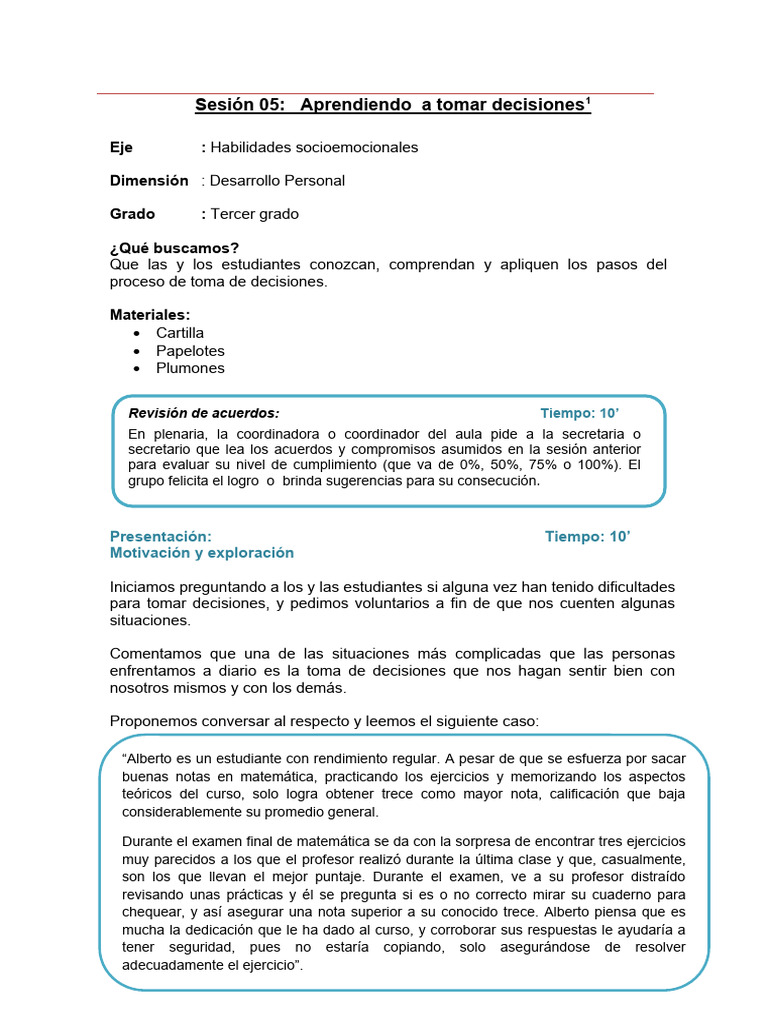 3° SESION 05 - Aprendiendo A Tomar Decisiones | PDF | Toma de decisiones | Cognición