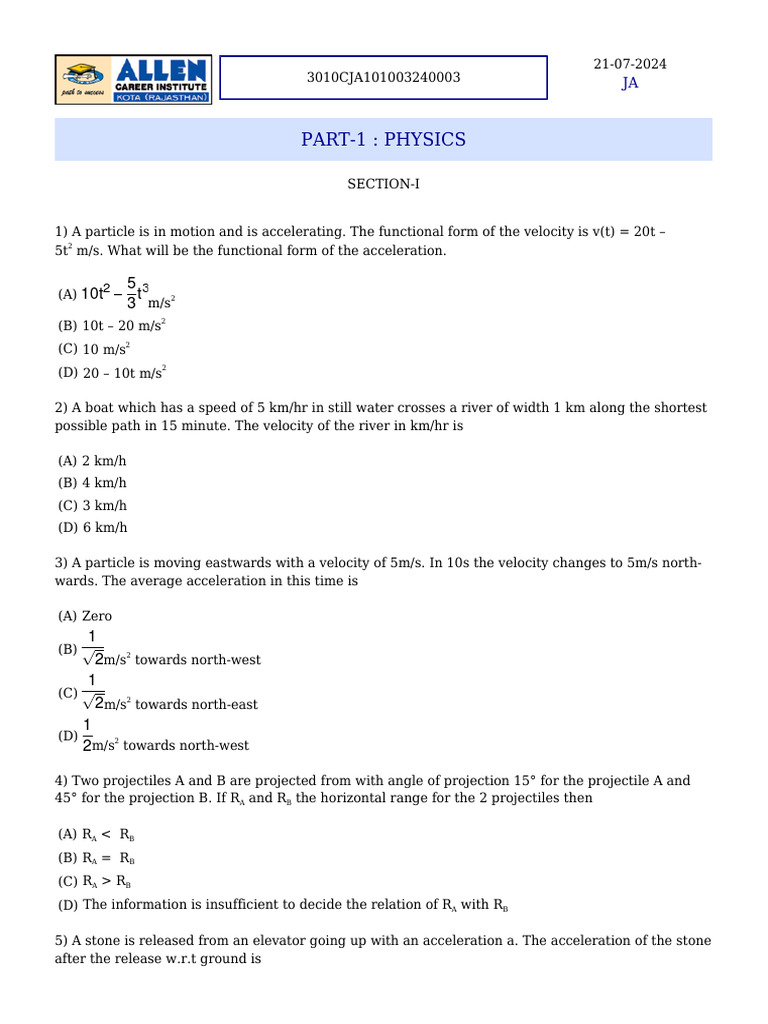 Solution | PDF | Acceleration | Velocity