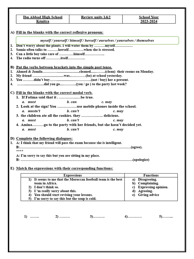 1 Year Bac Review Units 1&2 | PDF | Linguistic Typology | Syntax