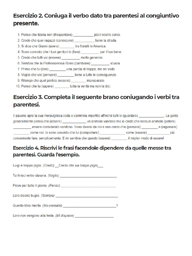 esecizi congiuntivo presente | PDF