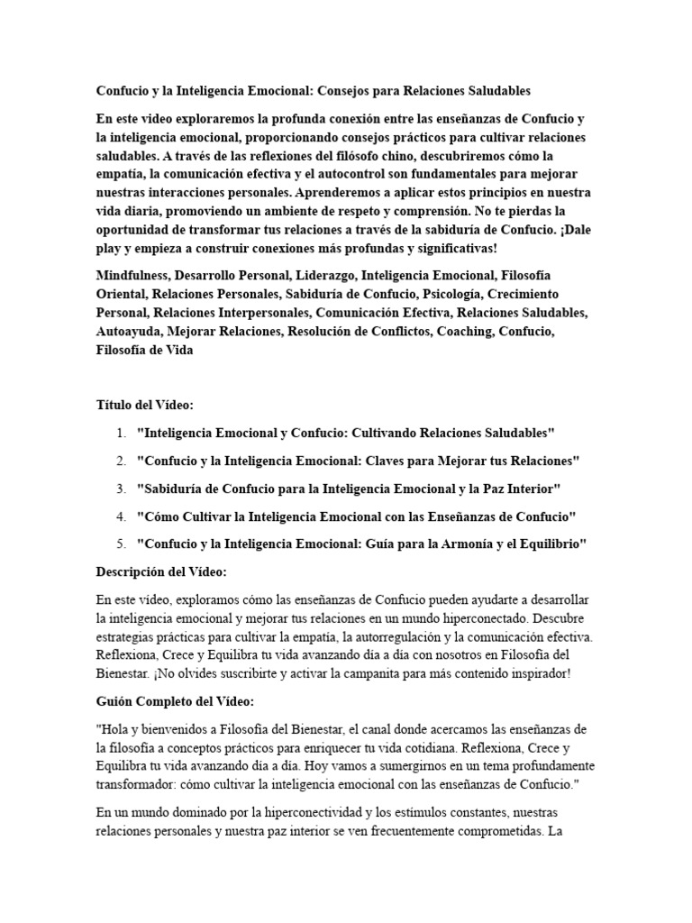 Confucio: Claves para Relaciones Saludables | PDF | Las emociones | Empatía