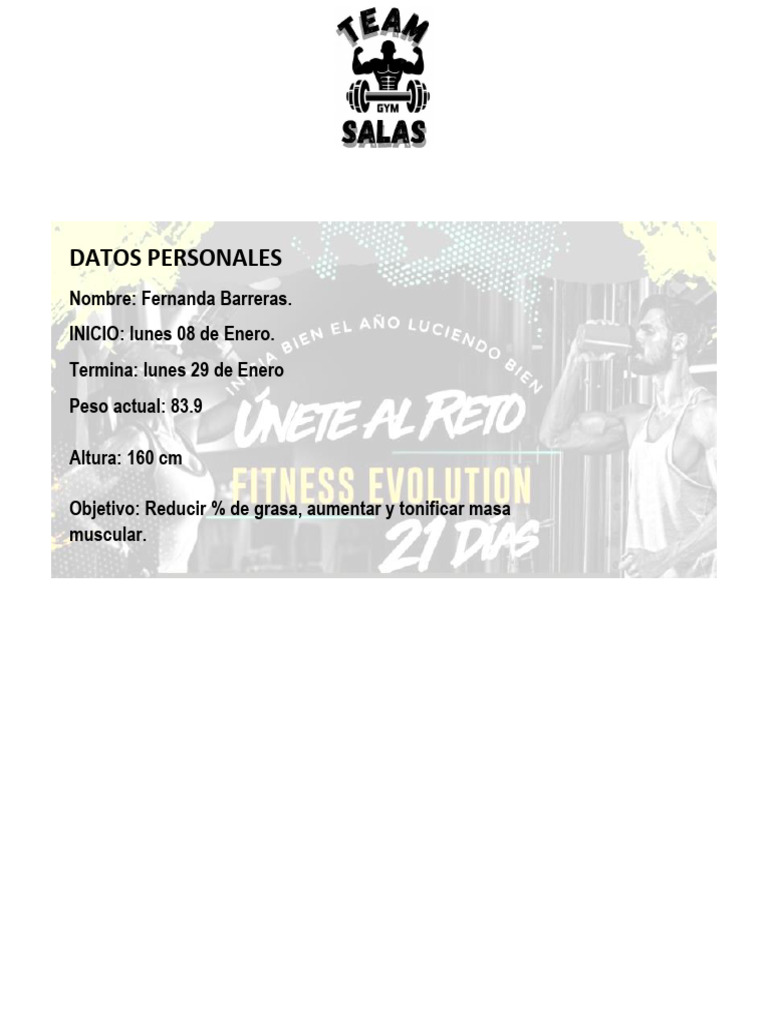 Plan de Entrenamiento Fernanda Barreras (RETO FIT) | PDF ...
