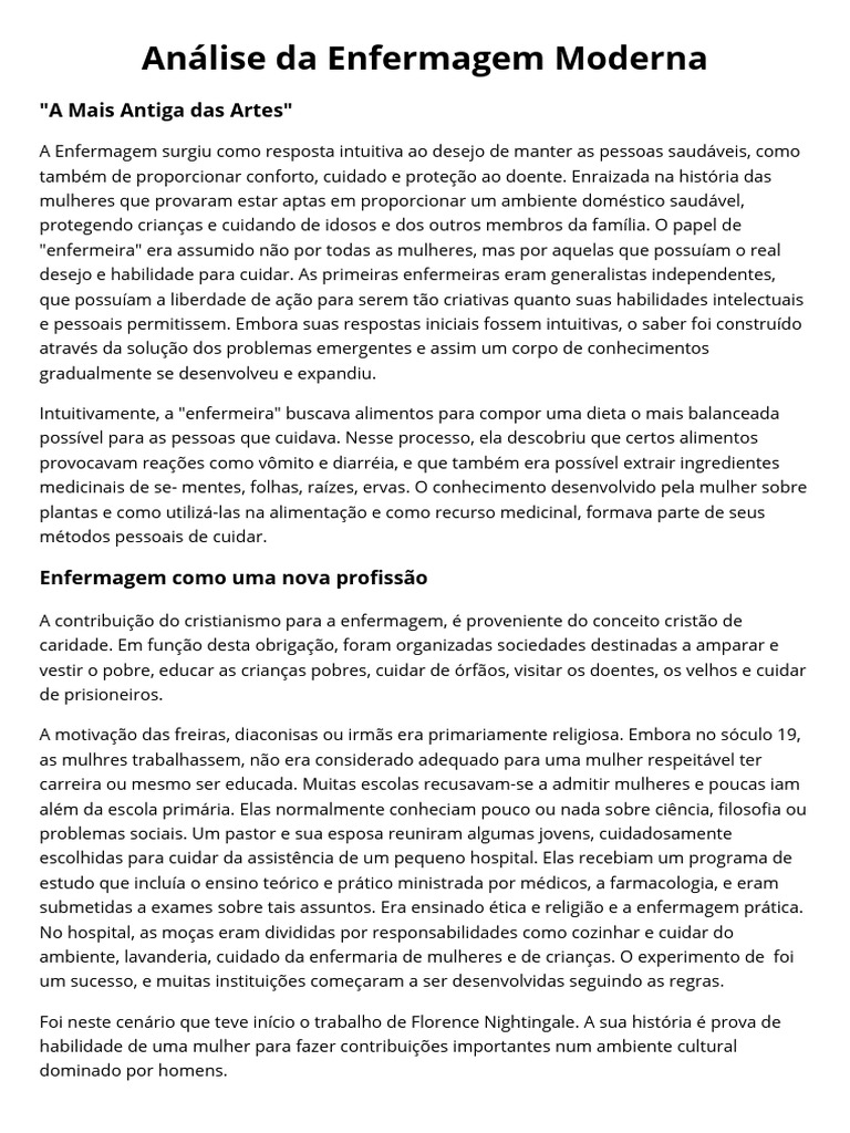 Evolução da Enfermagem Moderna | PDF | Enfermagem | Florence Nightingale