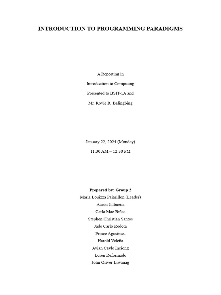 Introduction To Programming Paradigm Bsit 1a Pdf Object Oriented Programming Inheritance 1472