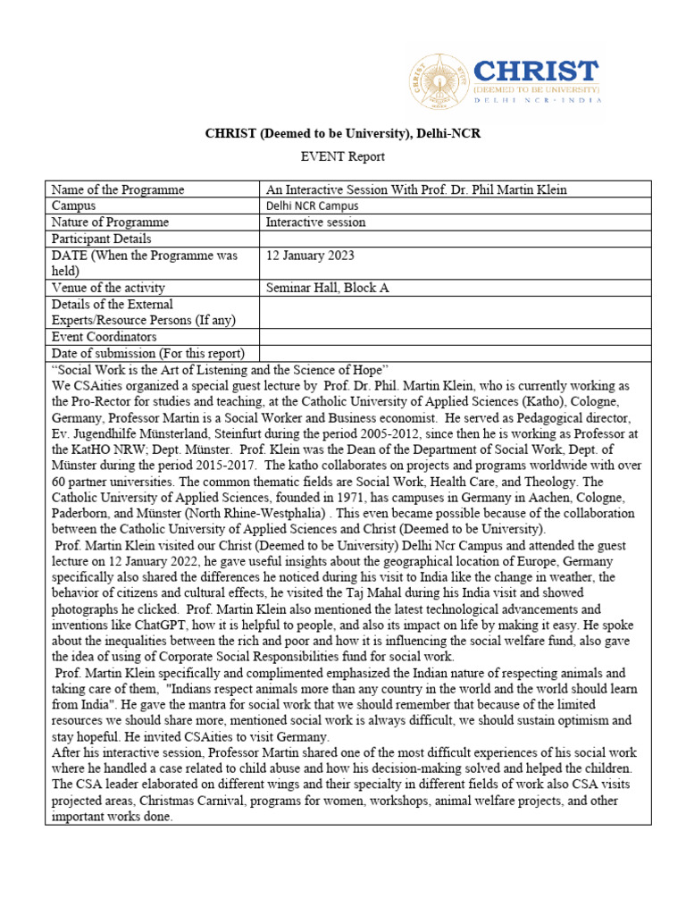 Report On Session by Prof. Martin Klein (IQAC) | PDF