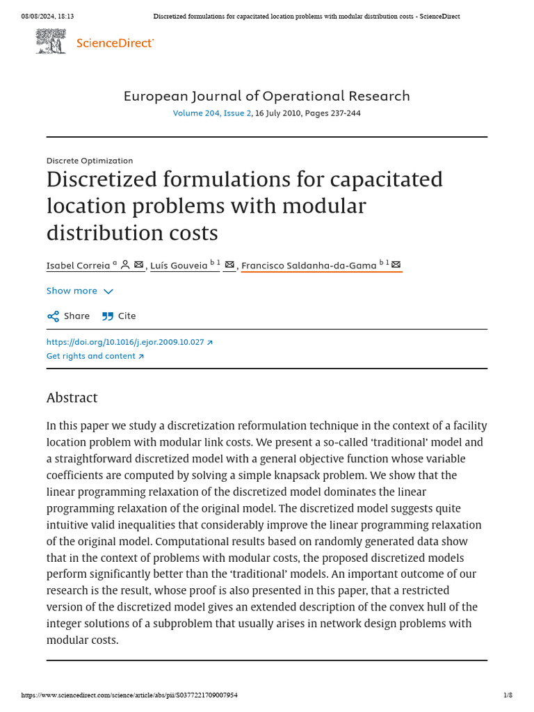 Discretized Formulations For Capacitated Location Problems With Modular Distribution Costs ...
