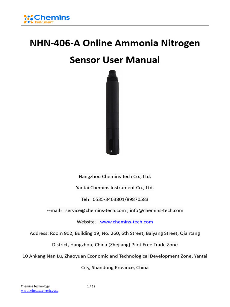 NHN-406-A Online Ammonia Nitrogen Sensor User Manual (2024!05!15 17-28-24) | PDF | Calibration
