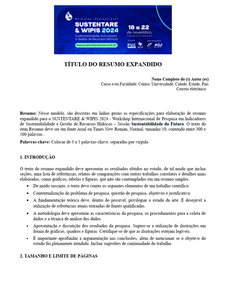 Template Resumo Expandido Sust WIPIS 2024.04ce0625e2a745bba705 | PDF | Abstract (resumo ...