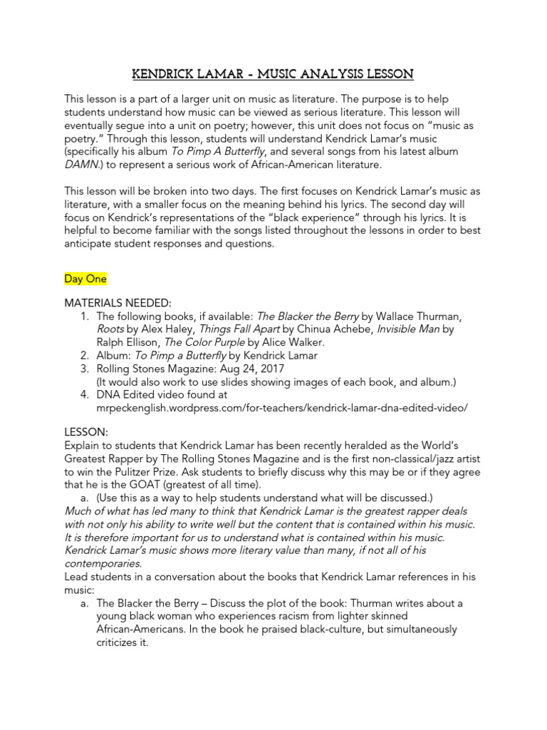 Kendrick Lamar Music Analysis | PDF | General Fiction