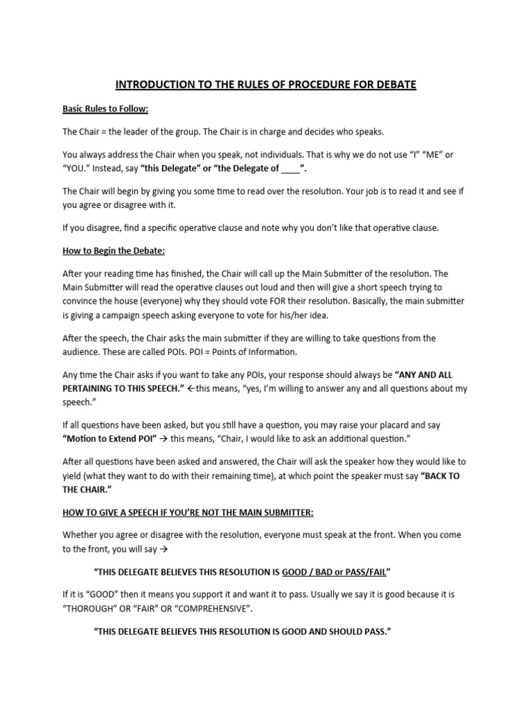 Basic Rules of Debate For Beginners | PDF