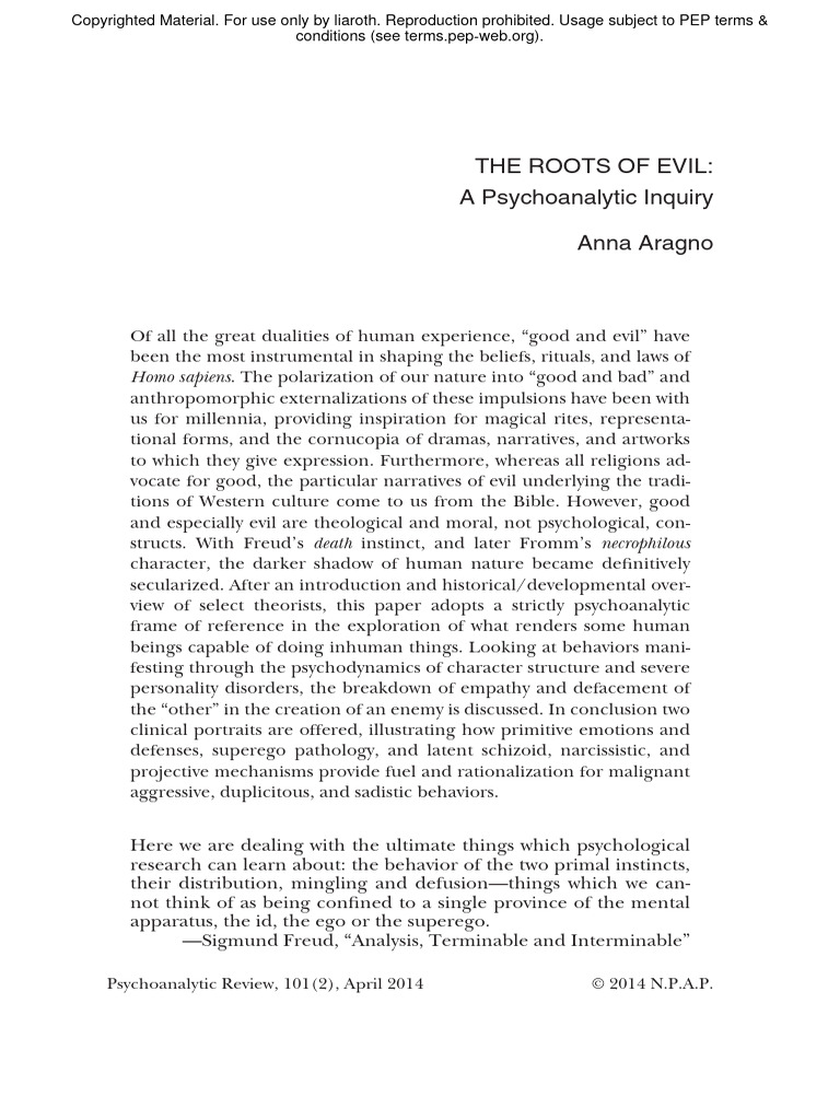 Aragno, A, 2014 - The Roots of Evil | PDF | Id | Sigmund Freud