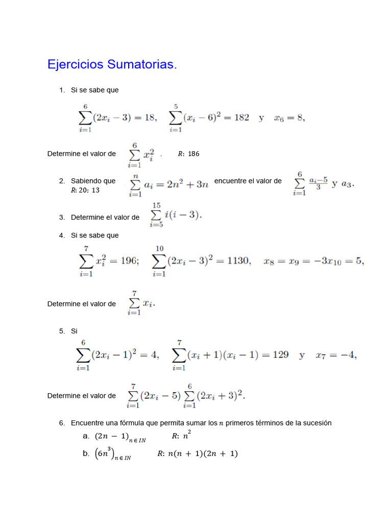 Ejercicios Sumatorias | PDF | Matemáticas