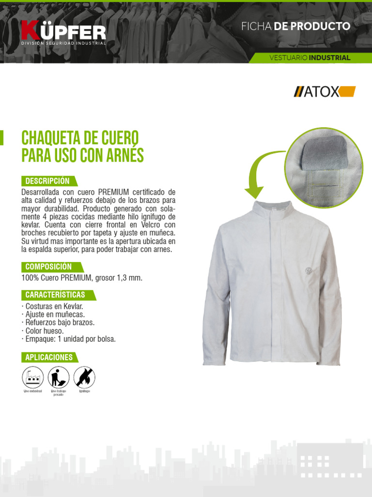 Ficha proveedor chaqueta cuero para arnes atox 59652 | PDF