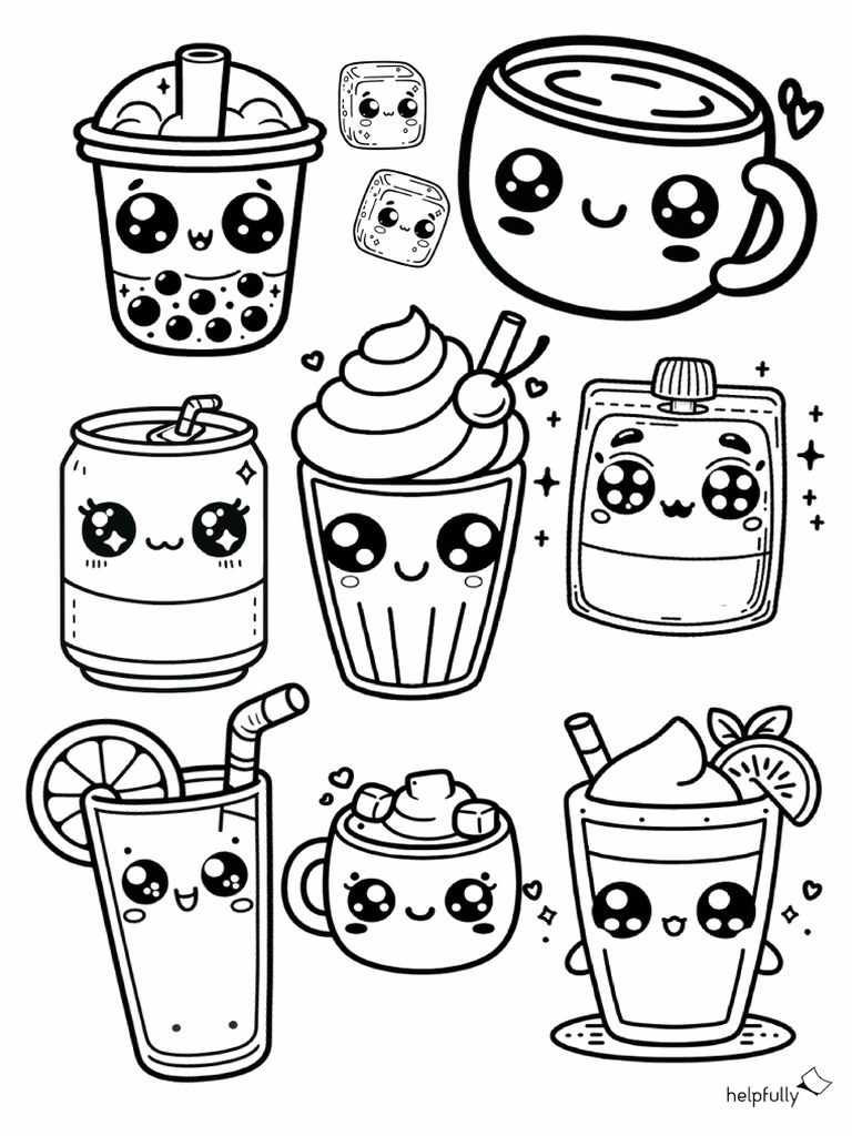 Kawaii Essen Ausmalbild Bubble Tea Drinks Helpfully 1 | PDF