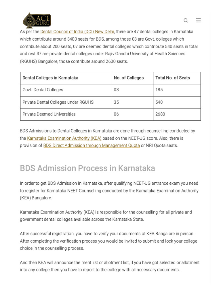 BDS Management Quota Fees in Karnataka (Updated 2024) | PDF | Medical Education | Educational Stages