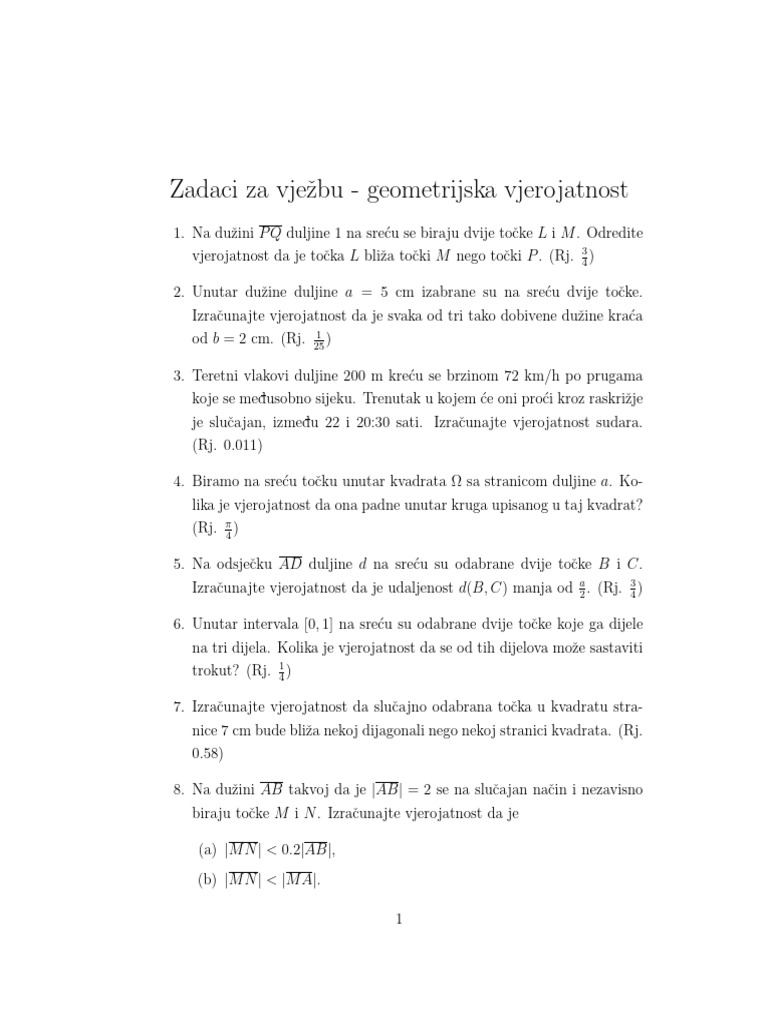 Geometrijska Vjerojatnost - Zadaci | PDF