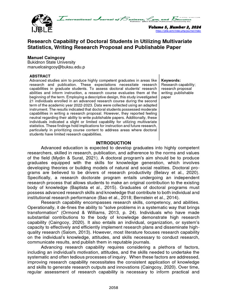 Research Capability of Doctoral Students in Utilizing Multivariate ...