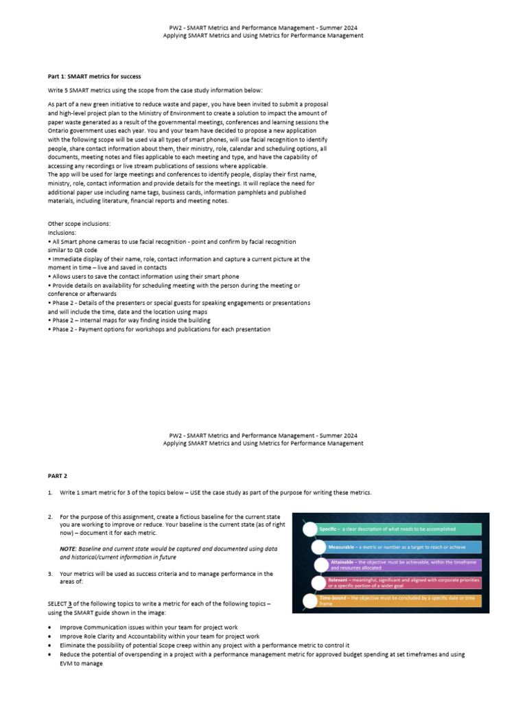 PW2 - SMART Metrics and Performance Management - Summer 2024 | PDF ...