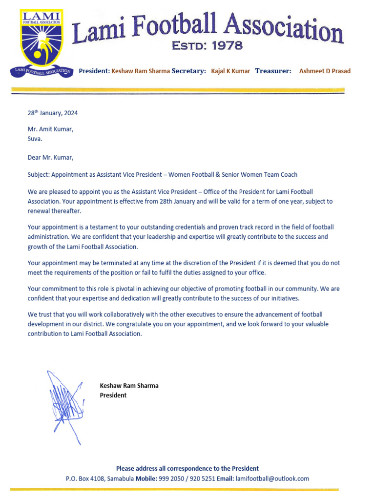 Appointment Letter - Amit Kumar | PDF