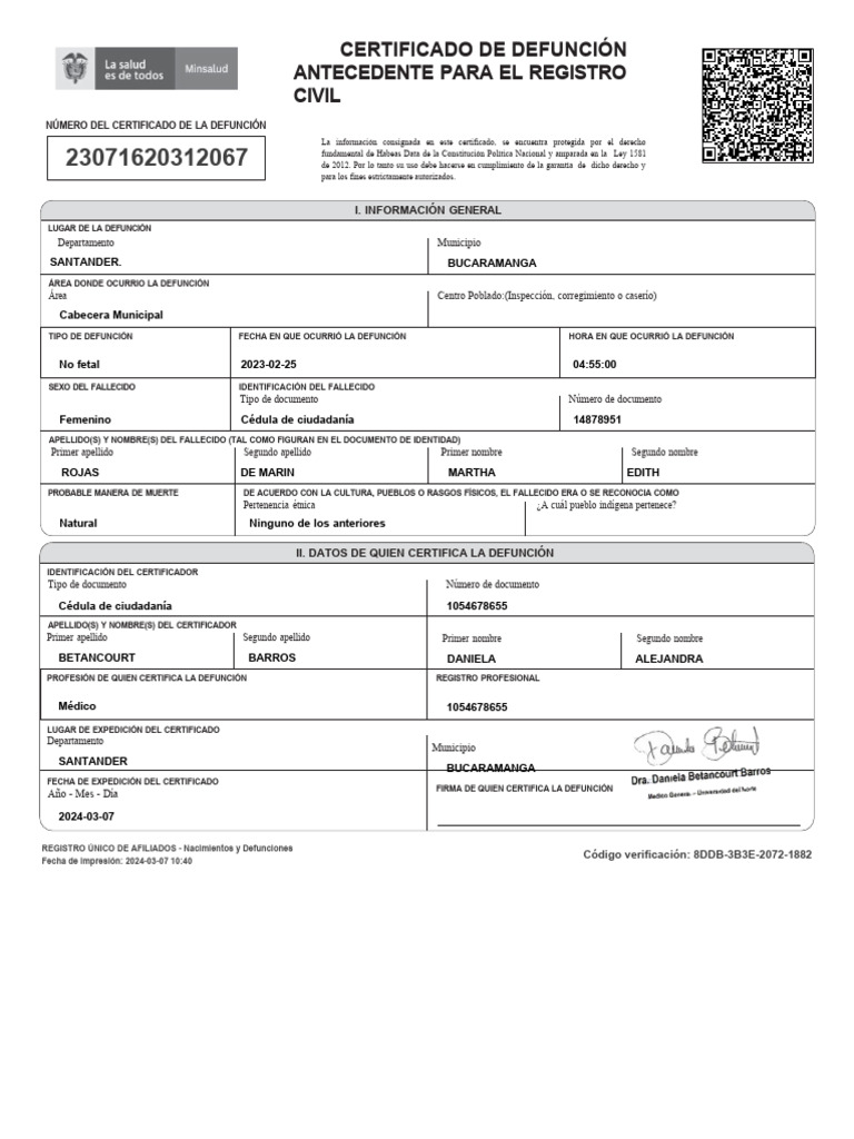 Certificado De Defuncion En Ingles