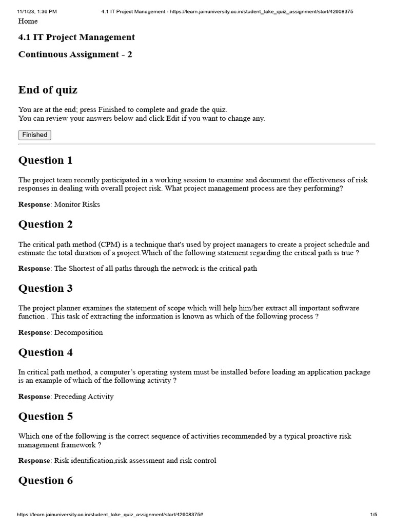 4.1 IT Project Management (CA-2) | PDF | Project Management | Business