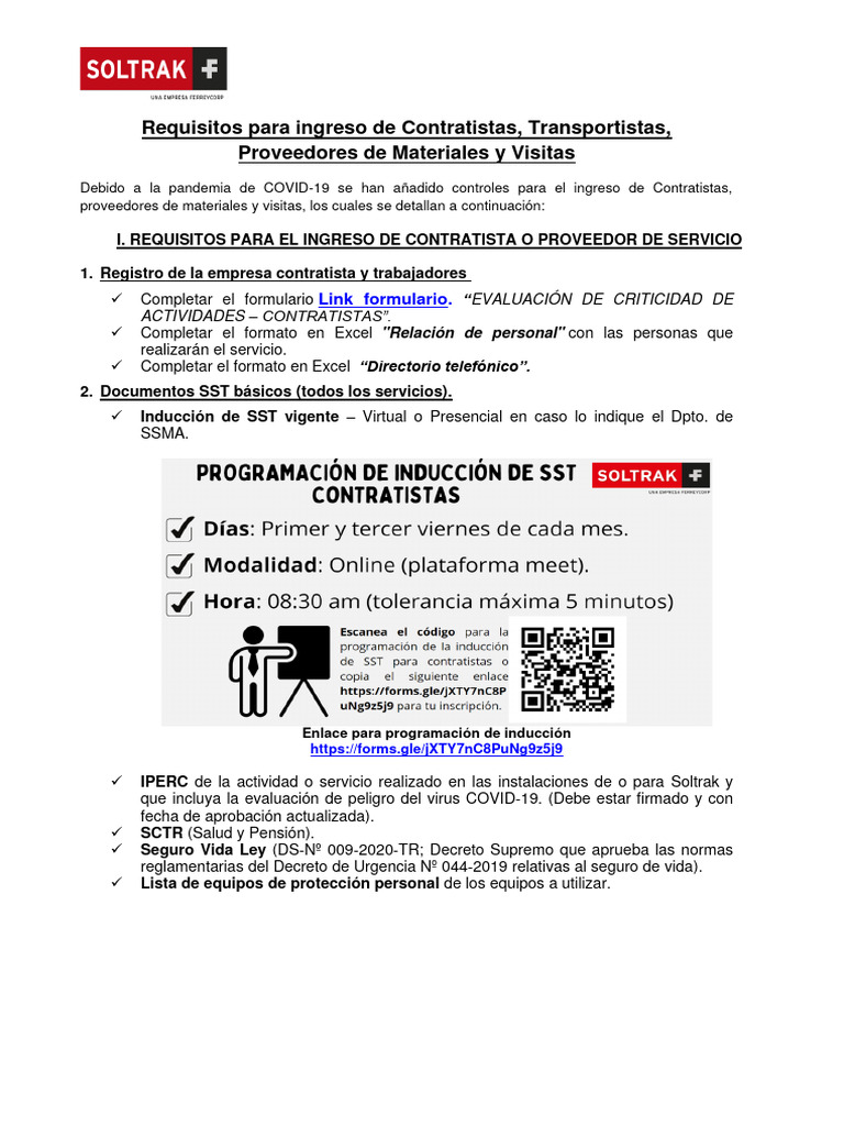 Requisitos de SST para Contratistas - Soltrak 2023 | PDF