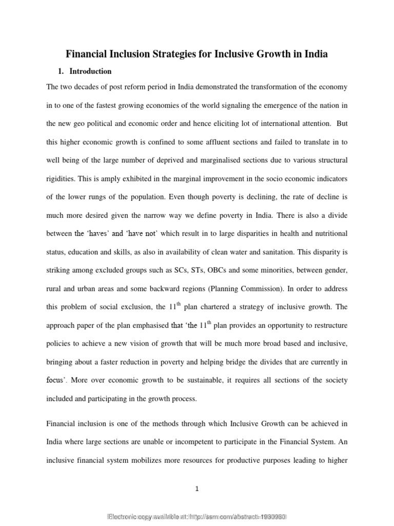 Financial Inclusion Strategies For Inclusive Growth in India | PDF ...